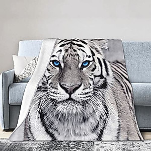 White Tiger Blanket 60 x 50 Inch Flannel Blanket Lightweight Warm Soft Cozy Fuzzy Throw Blanket All Season Microfiber Plush Blanket for Bed Sofa Living Room