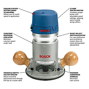 BOSCH 1617EVS 2.25 HP Electronic Fixed-Base Router and RA1054 Deluxe Router Edge Guide with Dust Extraction Hood & Vacuum Hose Adapter