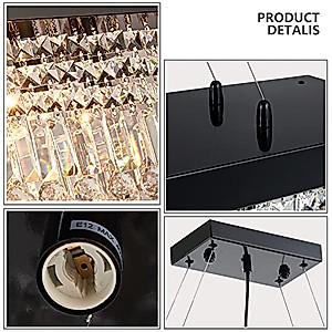 ShiJia Moooni Modern 8 Lights Rectangular Crystal Chandelier Rectangle Raindrop Chandeliers Pendant Light Fixture for Dining Rooms Island Black L39.5