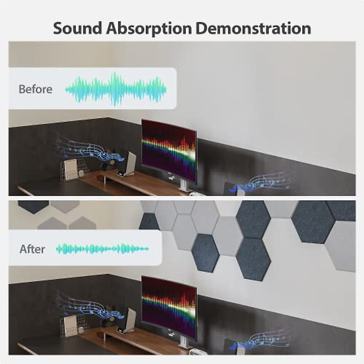 Amantech 12 Pack Acoustic Panels Self Adhesive Sound Proof Foam, High Density Sound Acoustic Foam Panel, 12X10.23X0.4 Inch Hexagon Wall Panels in Home,Office,Reccording Room,Studio(Beige)