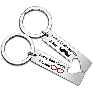 BEKECH Bob and Linda Belcher Lovers Gift Every Linda Needs A Bob Burger Anniversary Day Matching Keychain Set Belcher Family Lovers Jewelry for TV Show Fan (silver)
