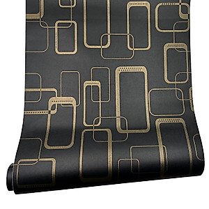 SimpleLife4U Geometric Pattern Shelf Drawer Liner Self-Adhesive Black Countertop Protect Paper for Furniture 17.7 Inch by 9.8 Feet