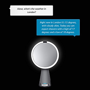 simplehuman Sensor Mirror Hi-Fi with Alexa, Superb Custom-Designed Audio, Extreme Color Accuracy, Touch Brightness Control, 5X Magnification