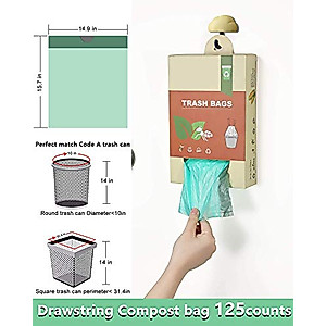 1.2 Gallon Trash Can Liners,125 Counts Drawstring Mini Trash Bags, Strong Small Compostable Trash Bags Small Bathroom Trash Bags for Home Kitchen Office Fit 4.5-5 Liter Trash Can,1-1.5 Gallon (Green)