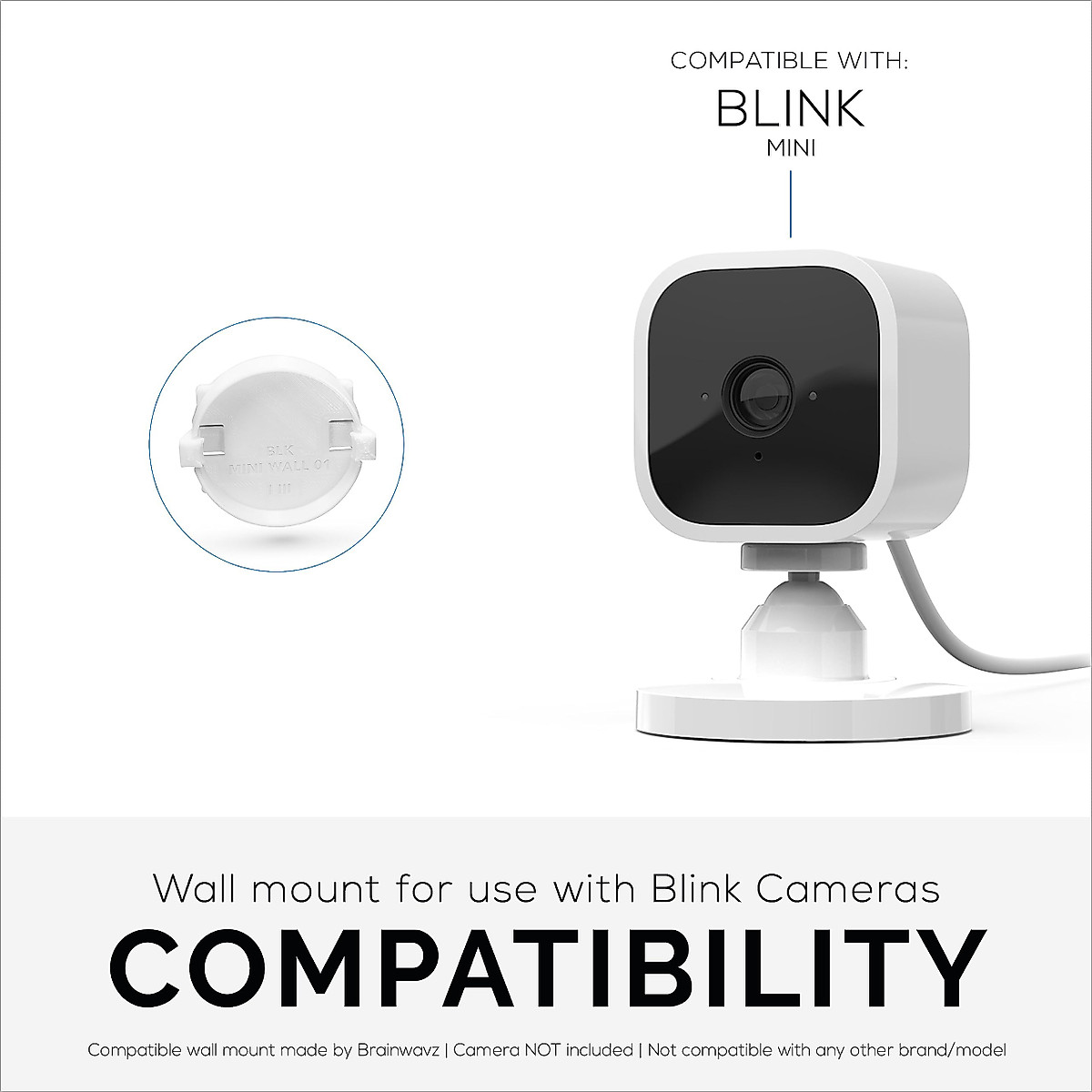 BRAINWAVZ [EOL] Wall Mount Holder for Blink Mini Camera, No Screws, Stick On with Strong 3M VHB Tape, Fast, No Screws, No Mess Install (2 Pack, White), Blink Bracket Stand [EOL]