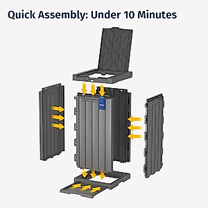 EAST OAK 31 Gallon Outdoor Trash Can | Waterproof Resin Garbage Can with Recycle and Garbage Labels | Secure Bag Lip Lock and Drip Tray | Outside Trash Bin for Patio | Kitchen, Backyard or Deck | Gray