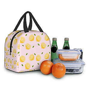 carati Cut Lemon Pink Pattern Lunch Bag, Waterproof, Dirt-Resistant, Lightweight, With Zipper, 8x5 Inch