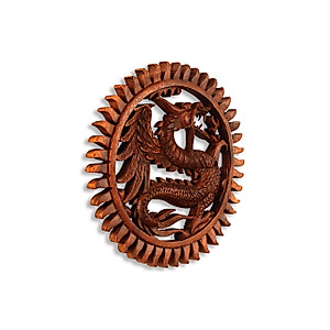 G6 Collection 11” Wooden Hand Carved Wall Hanging Dragon Panel Relief Plaque Statue Sculpture Handcrafted Gift Art Home Decor Figurine Accent Decoration Handmade Wall Dragon