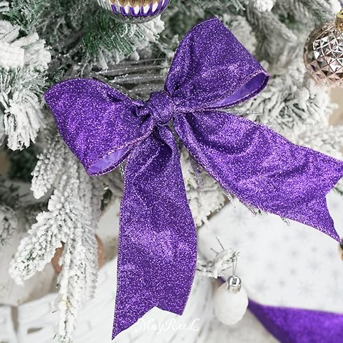 MAYREEL 2.5 Inch Purple Ribbon Wired Glitter for Halloween Christmas Decorations Gift Wrapping Wreath Supplies Tree Toppers Garland Crafts 10 Yards