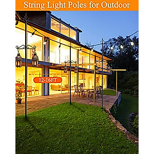 IRMNAN String Light Poles, Light Poles for Outside String Lights, 9FT String Light Poles for Outside 2 Pack, Easy to Assemble,10FT String Light Pole with Adjustable Shepherds Hook High-end Series