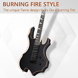 Ktaxon Burning Fire Design Electric Guitar Kit, 39-inch HSH Pickup Electric Guitar Beginner Guitar Set with Amplifier, Rosewood Fingerboard, 5-Ways Pickup Switch (Matte Black)