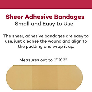 Dealmed Sheer Plastic Flexible Adhesive Bandages – 100 Count (1 Pack) Bandages with Non-Stick Pad, Latex Free, Wound Care for First Aid Kit, 1" x 3"