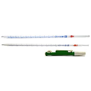 EISCO - Pipette Set with Pump. Set Includes 5.0ml Serological Pipette (Red), 10.0ml Serological Pipette, Green 10ml Pipette Pump