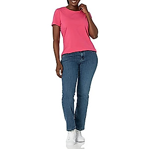 Amazon Essentials Women's Classic-Fit Short-Sleeve Crewneck T-Shirt, Pack of 2, Bright Pink/White, Large
