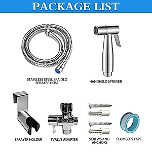 Ikaufen Handheld Bidet Sprayer for Toilet Adjustable Water Pressure Control Bidet Hose Attachment for Bathroom Shower Spray Stainless Steel Cloth Diaper Sprayer Kit…