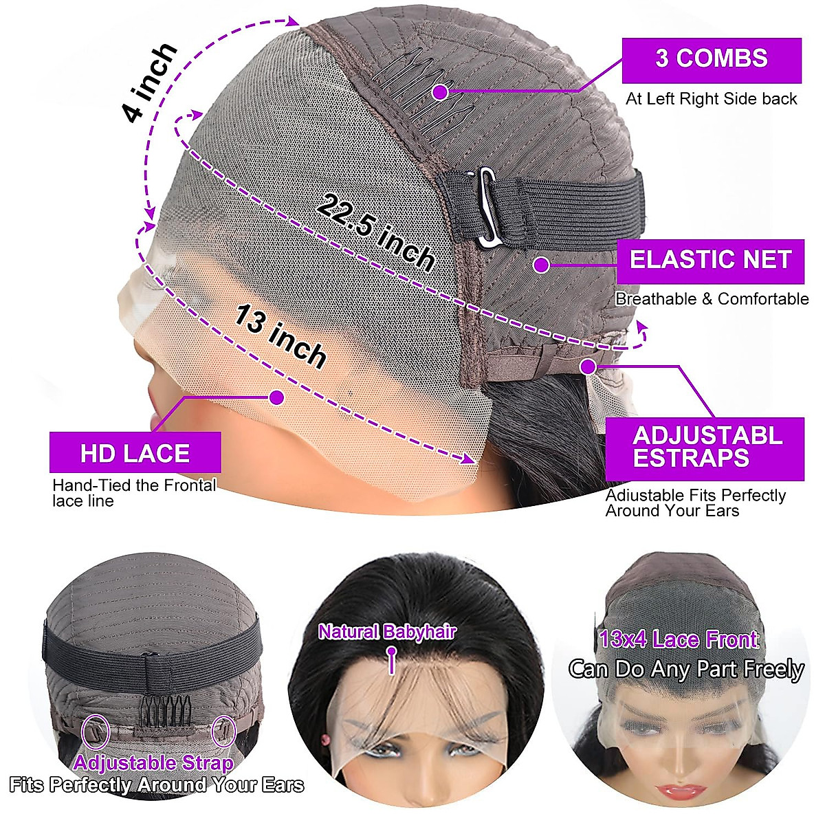 Nognut Body Wave Lace Front Wigs Human Hair 13x4 Frontal Wigs Human Hair HD Lace Pre Plucked Wigs for Women Glueless Wigs Lace Front Wigs Human Hair Body Wave Human Hair Wig 28 Inch