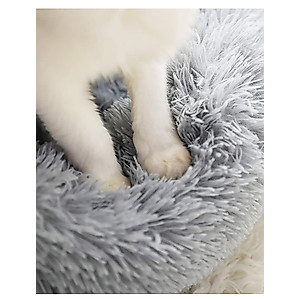 BODISEINT Faux Fur Dog Bed Cat Bed,Shag Round Anti-Anxiety Pet Calming Bed Doughnut Cuddler for Medium Large Puppy Dog Cat Kennel Cushion Self Warming Bed (28'' D x 8" H, Light Grey)