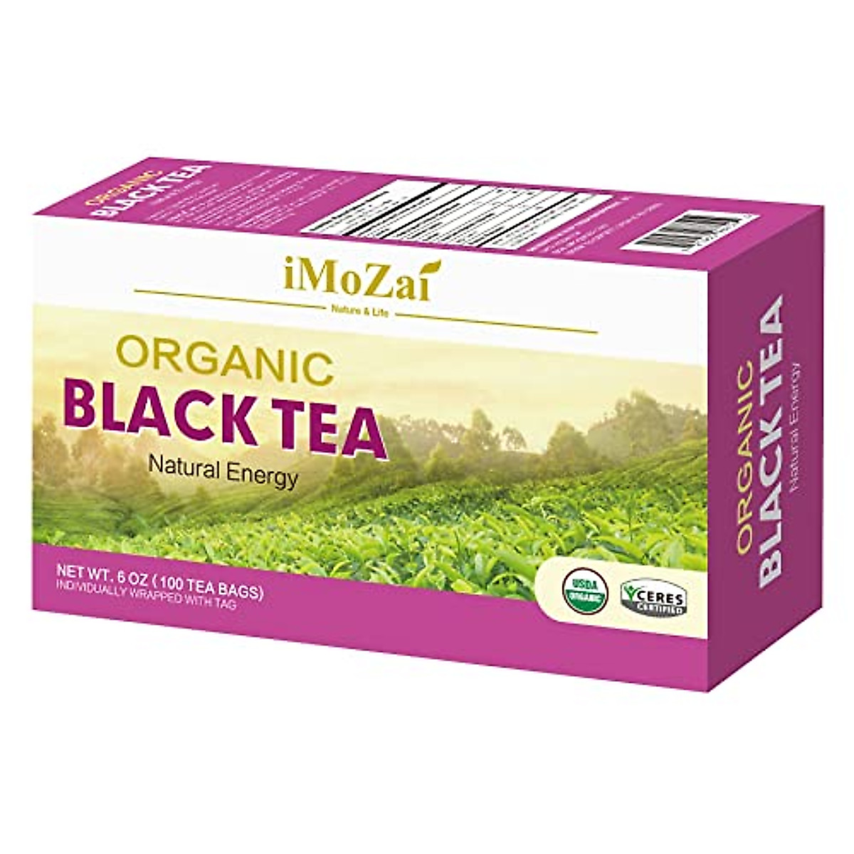 Imozai Organic Black Tea Bags 100 Count Individually Wrapped