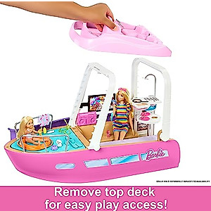 Barbie Toy Boat Playset, Dream Boat with 20+ Pieces Including Pool, Slide & Dolphin, Ocean-Themed Accessories