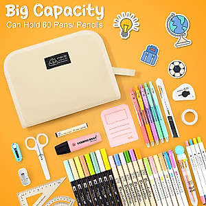 Toplive High Capacity Pencil Case, Large Pencil Pouch Minimalism Pen Bag, College School Office Stationery Asthetic Supply Organizer for Adults Student Teens, White