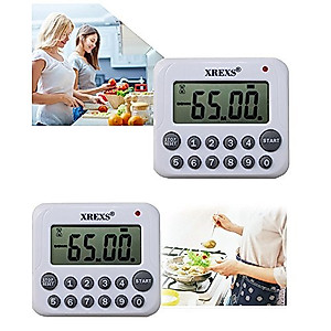 XREXS Digital Kitchen Timer Magnetic Countdown Up Cooking Timer Clock with Magnet Back and Clip, Loud Alarm, Large Display Minutes and Seconds Directly Input-White (2 Battery Included) (DC-12)