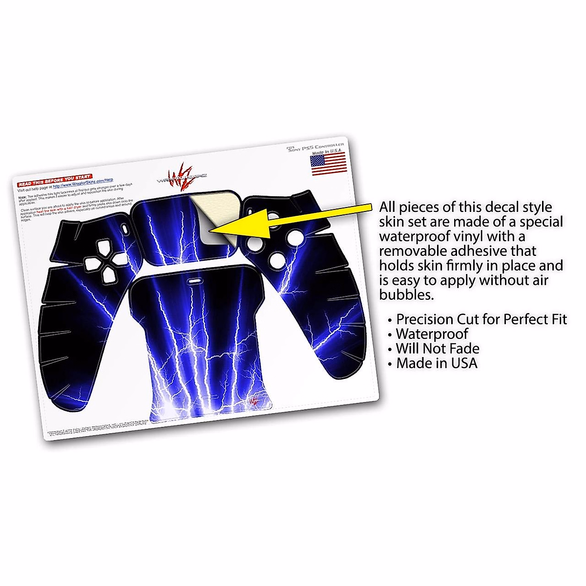 WraptorSkinz Skin Wrap compatible with Sony PS5 DualSense Controller Lightning Blue (CONTROLLER NOT INCLUDED)