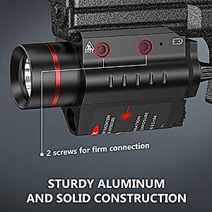 EZshoot Laser Light Combo with Red Beam, Strobe Tactical Flashlight 200 Lumens for Pistol, Picatinny Rail Mount Flashlight for Shotgun w/ 2X CR123A Batteries