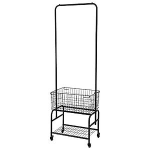 Movable laundry basket with hanger,laundry basket with wheels,Metal rack for garment hang,black color (black)