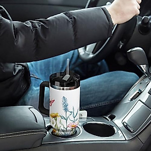 Flradish 30oz Tumbler with Handle, Daisy Flowers Stainless Steel Tumbler with Lid and Straws Double Wall Vacuum Insulated Leakproof Coffee Travel Mug