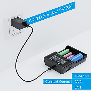 XTAR VC4SL Battery Charger,Included QC3.0 Adapter Charge Liion and Ni-MH Battery at a time 3A Fast Charger, 4 Bay Rechargeable Battery Charger 1.2V Ni-MH Package Not Included Any Battery