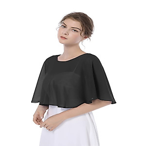 Soft Chiffon Capes Shawls Wraps Shrugs for Dresses Women Capelets Accessories (Black)