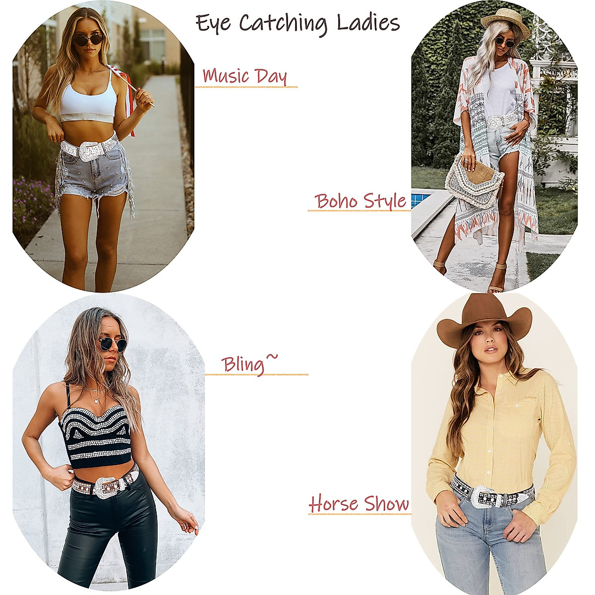 UnFader Bling Rhinestone Belts for Women, Fashion Cowgirl Western Studded Belts for Jeans Pants