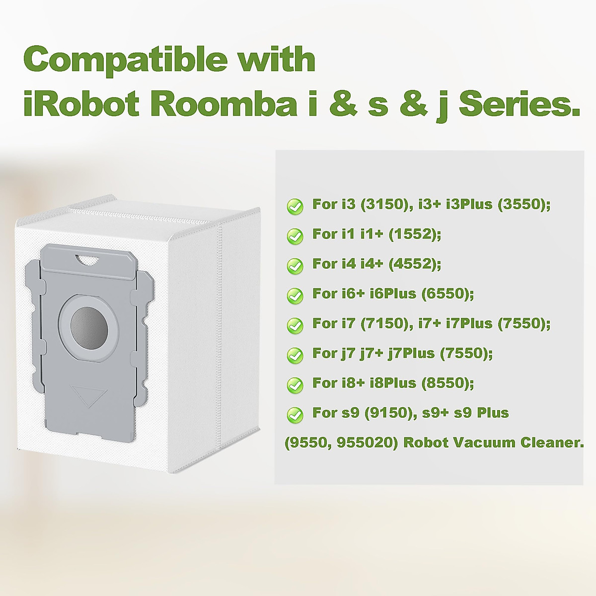 MERUYOO 12 Pack Vacuum Bags, Effective Dust Filtration, Compatible with iRobot Roomba i & s & j Series, Replacement for i3+, i4+, i6+, i7, i7+(7550) j7, j7+i8+, s9+ Automatic Dirt Disposal Bags