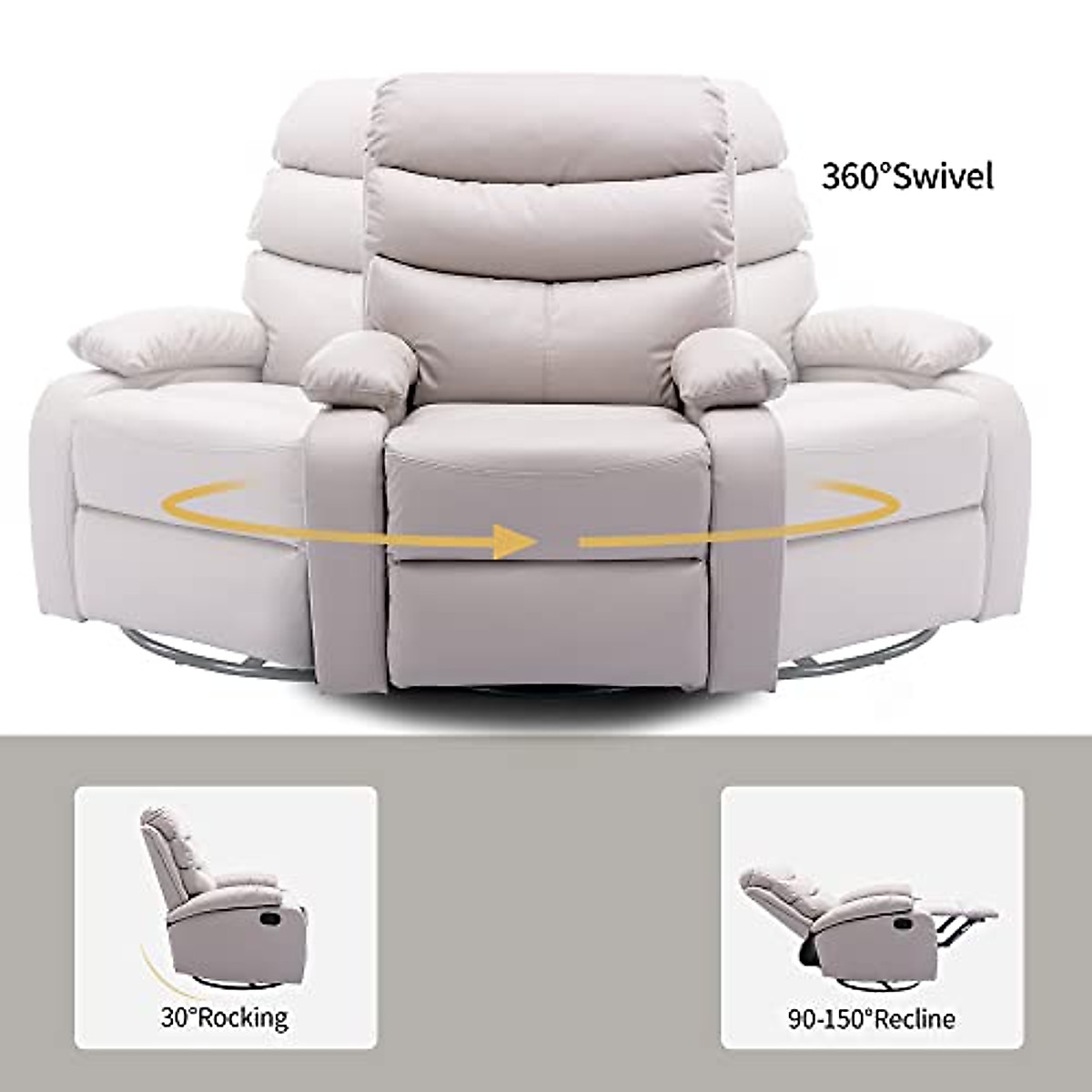 Cooexult Rocker Swivel Recliner Chair, Swivel Recliner Made of Microfiber Fabric, Rocking Recliner Chair for Nursery, Bedroom, Living Room, RV - Beige