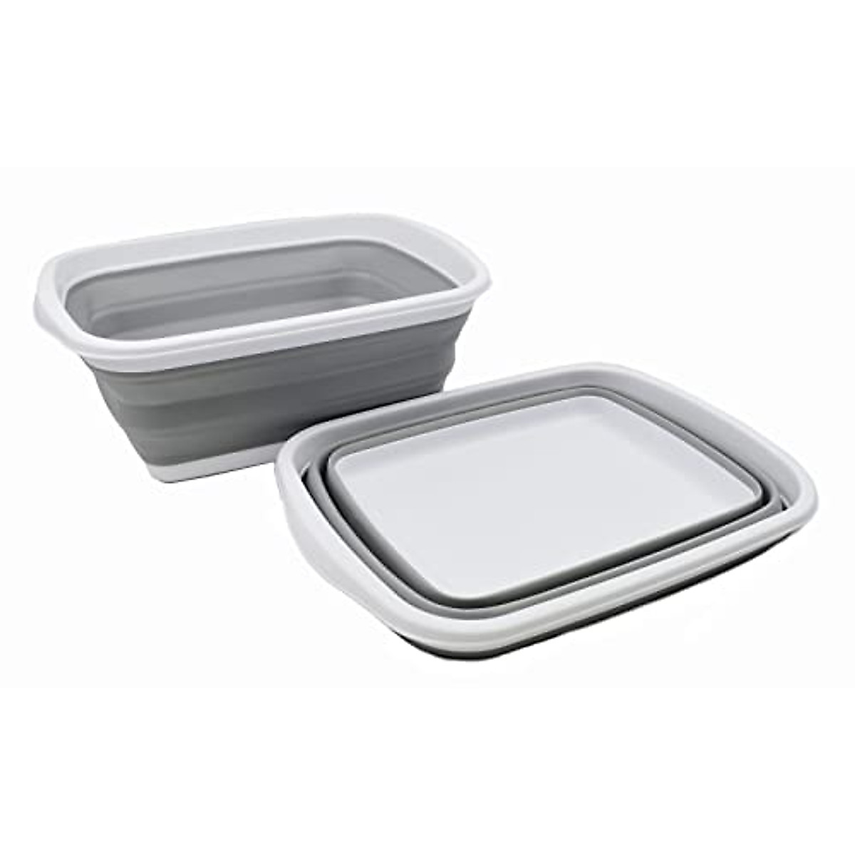 SAMMART 10L (2.6 Gallons) Collapsible Tub - Foldable Dish Tub - Portable Washing Basin - Space Saving Plastic Washtub (White/Grey, 2)