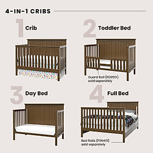 Child Craft Sheldon 4-in-1 Convertible Crib, Baby Crib Converts to Day Bed, Toddler Bed and Full Size Bed, 3 Adjustable Mattress Positions, Non-Toxic, Baby Safe Finish (Cocoa Bean Brown)