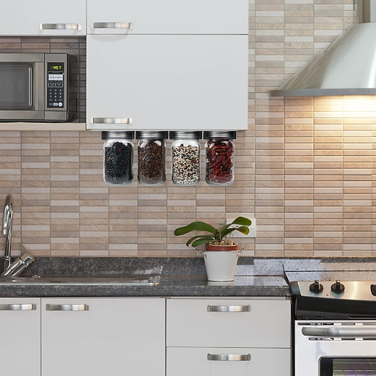 YEEPON mason jar racks, mason jar holders,mason jar holders for hanging,Stainless Steel Holder with 3 Mounting Options for Kitchen, Shelves and Cabinets,Wide Mouth（2Pack