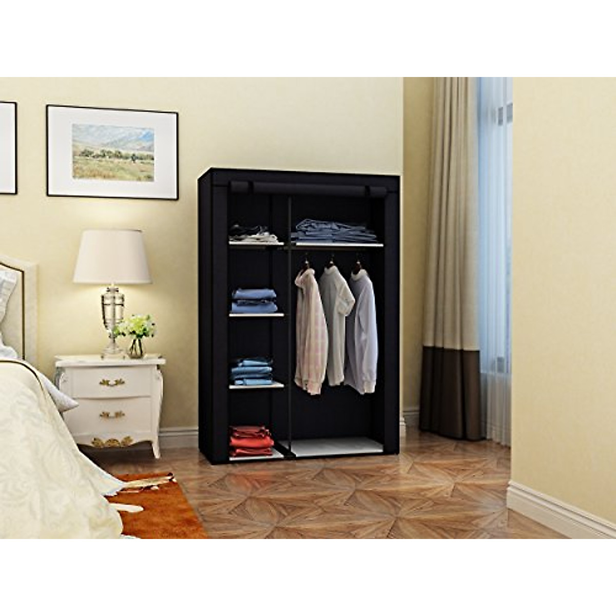 JEROAL Closet Wardrobe Portable Clothes Storage Organizer with Multi-Tier Shelves and Dustproof Non-Woven Fabric Cover, 41.73x17.72x65.35 in(WxDxH) (Black)