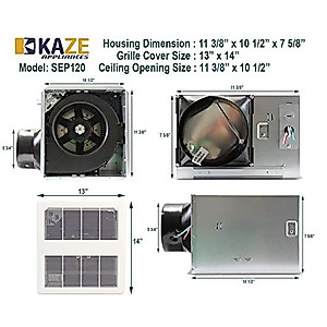 KAZE APPLIANCE SEP120 | 120 CFM | 0.3 Sone Ultra Quiet | Energy Star-Certified Energy-Saving Bathroom Exhaust Ventilation Fan