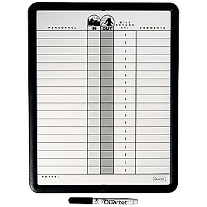 Quartet In/Out Board, 11" x 14", DuraMax Porcelain, In and Out Board, Classic Gray, Black Frame (750), Gray/White, 11 x 14 Inches (Tracks 18 Names)