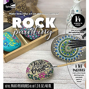 SpiceBox Rock Painting Kit for Adults and Teens, DIY Arts and Crafts Creative Activities, Make Your Own Painted Rocks, Multi Colors, (13459)