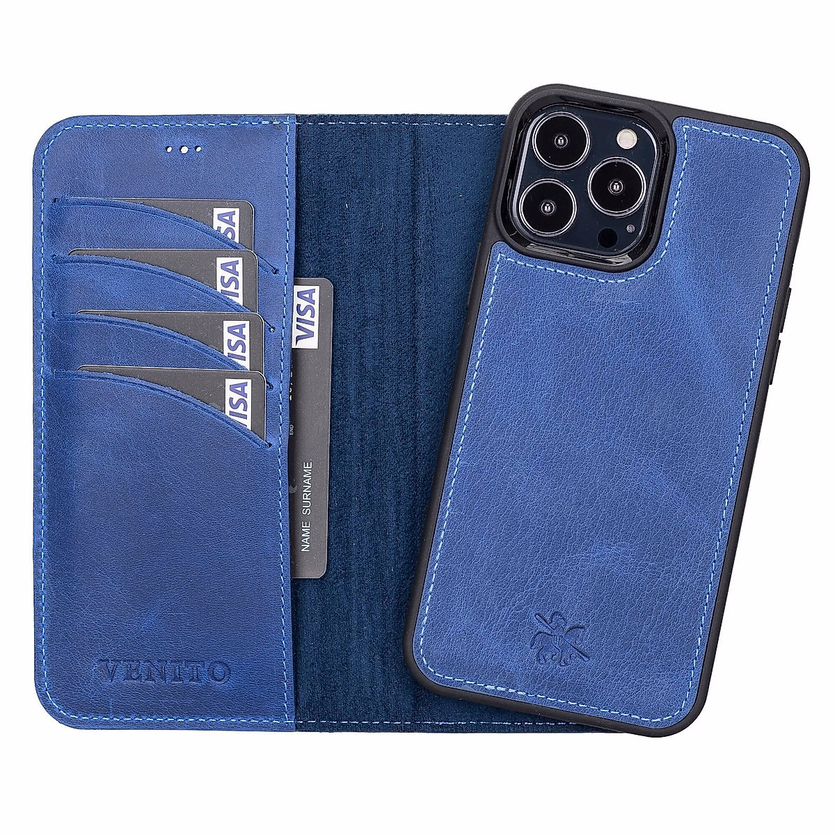 Venito Ravenna Slim Magic Leather Wallet Case for iPhone 13 Pro Max (6.7 in) with a Magnetic Flip & Four Card Slots and a Bill Pocket & Lightweight Frame (Antique Dark Blue)