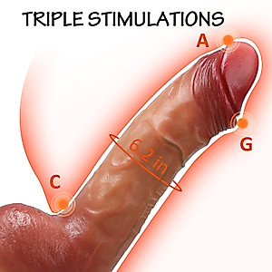 2'' Diameter Huge Realistic Silicone Dildo, 9.5'' Big Anal Dildo with Hyper-Realistic Veins Suction Cup, Dual Density Lifelike Dildo Fake Penis with Curved Shaft and Balls Adult Sex Toys for Women