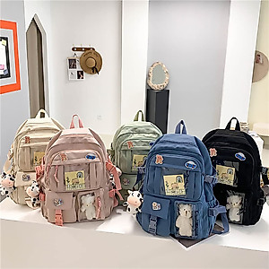 Yoaujeo Kawaii Backpack Lovely Pastel Rucksack for Teen Girls, Cute Aesthetic Bookbag for School with Kawaii Pin and Accessories (Pink)