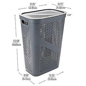 Mind Reader 60L Slim Laundry Hamper, Clothes Basket, Lid, Ventilated, Plastic, 17.25"L x 13.75"W x 23.5"H, Set of 2, Gray