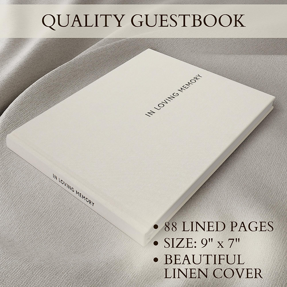 ZICOTO Beautiful Linen Funeral Guest Book for The Celebration of Life - The Perfect in Loving Memory Book with Ample Space to Sign in for Guests - Premium Craftsmanship for Honoring Loved Ones