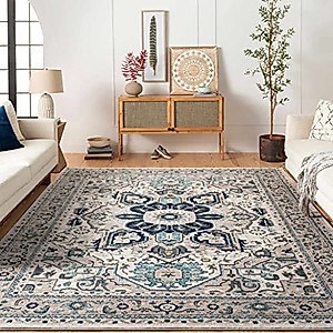 Canonsburg Traditional Persian Living Room Bedroom Area Rug - Bohemian Oriental Medallion Carpet - Blue, Grey, Beige, Brown - 7'10" x 10'2"