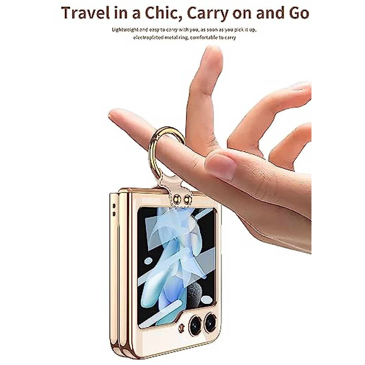SHIEID Samsung Z Flip 5 Case with Ring, Galaxy Z Flip 5 Case with Screen Protector Electroplating Border Design Protective Cover for Samsung Galaxy Z Flip 5, Mist Gold