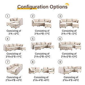 JMYMRY Modular Sectional Sofa, Convertible U Shaped Sofa Couch with Storage, Flexible Modular Combinations Fabric Couch for Living Room, Beige