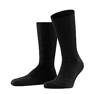 FALKE Unisex Walkie Ergo Socks, Crew Length, Thick Sole, Hiking Sock, Breathable, Moisture-Wicking, Merino Wool, Black (Black 3000), 12.5-13.5, 1 Pair